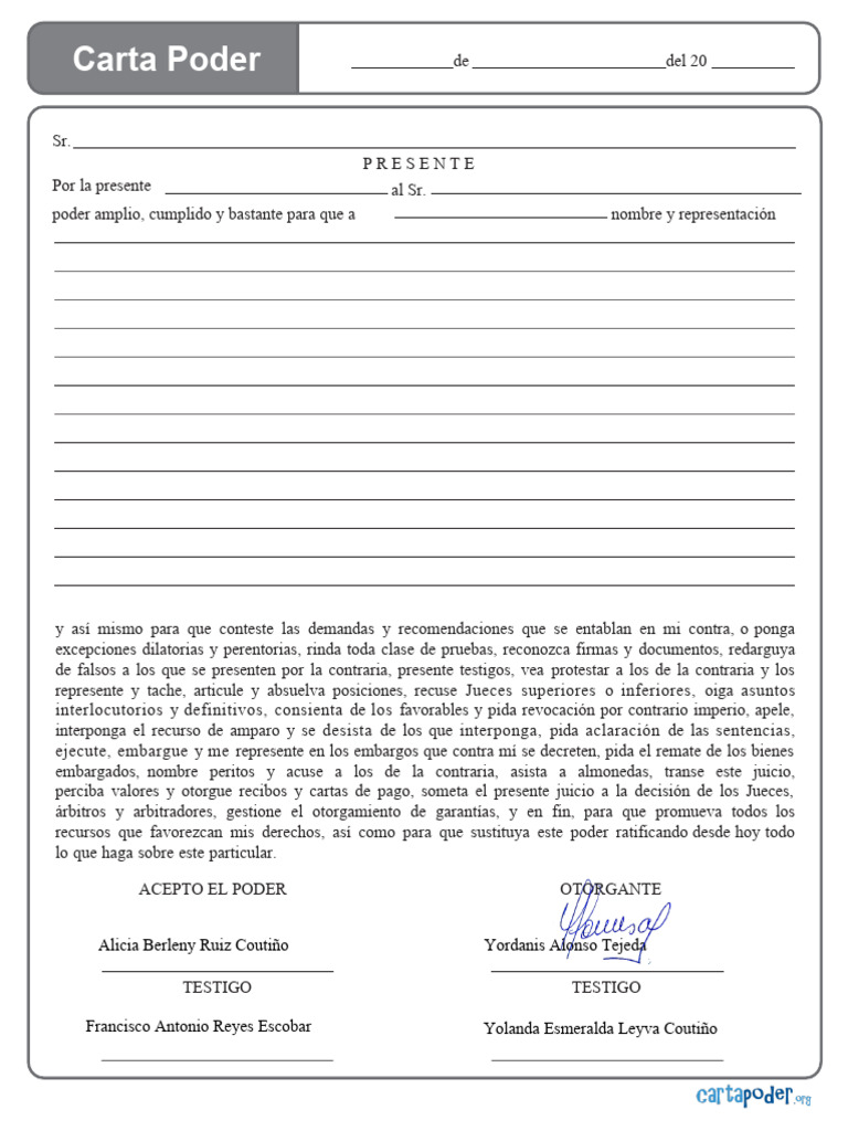 Carta Poder Editable | PDF | Derecho