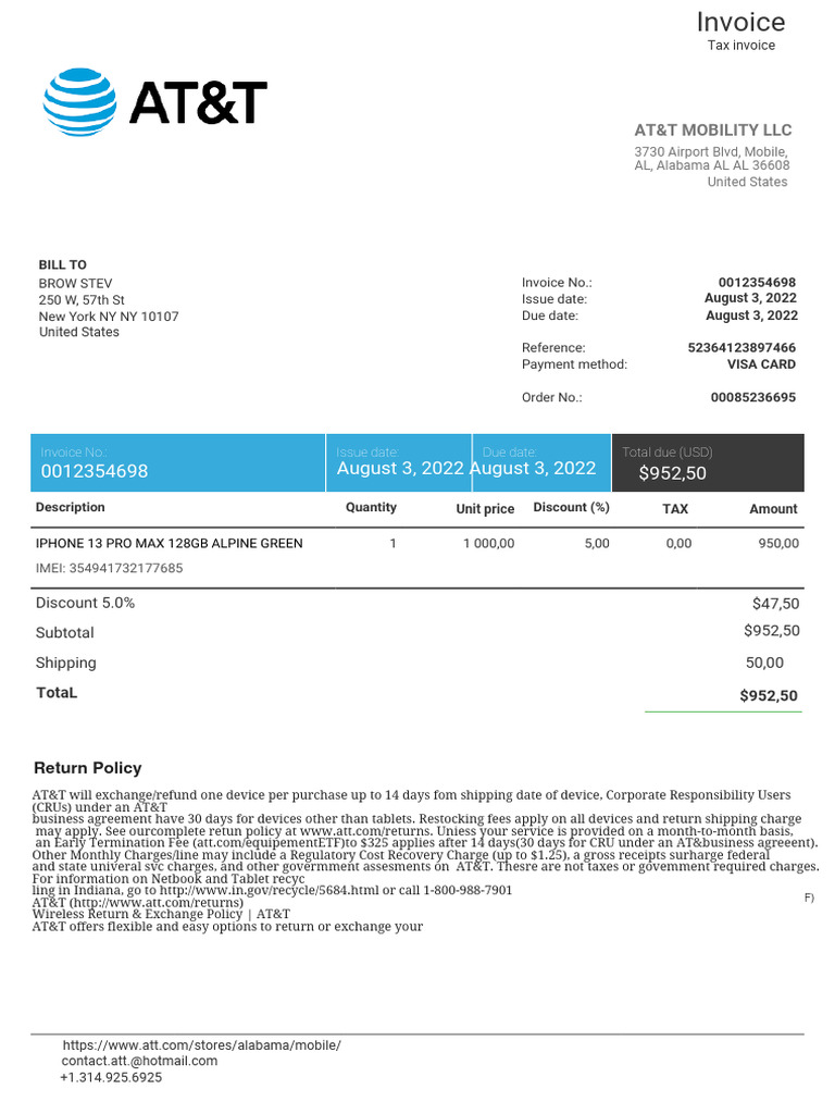 AT&T Mobility LLC 2022 | PDF | At&T Mobility | Receipt