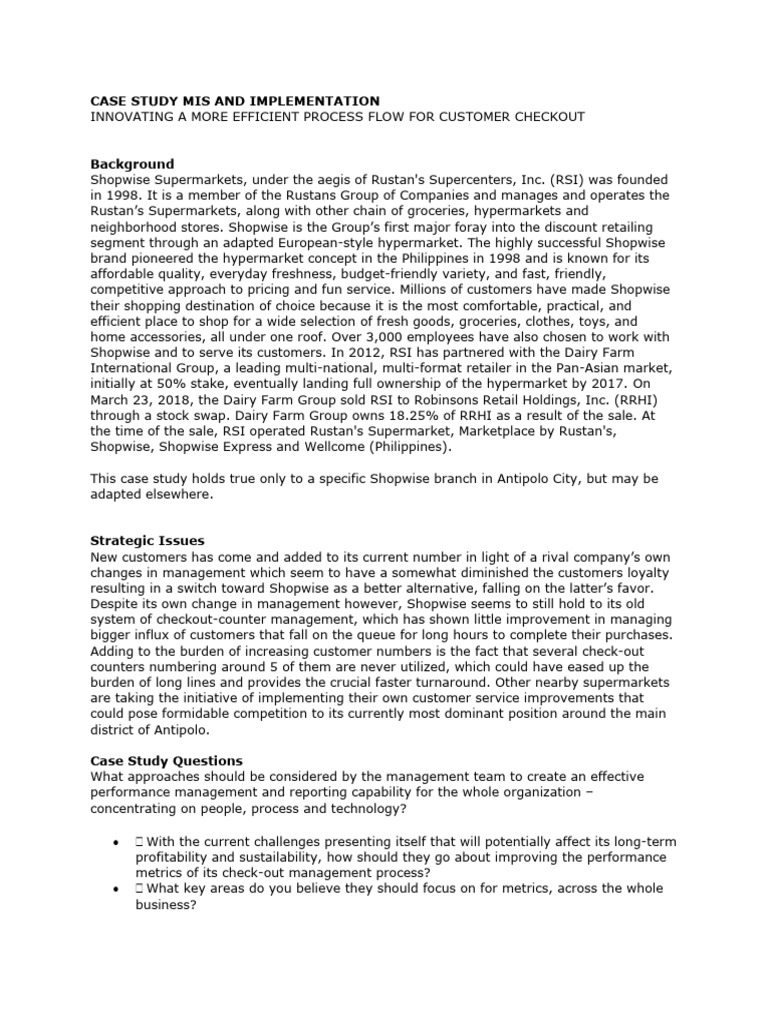 Case Study Mis and Implementation - Rustan's - Shopwise | PDF | Point Of Sale | Barcode