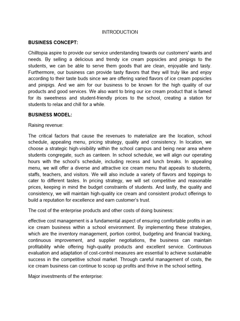 Chilltopia: Ice Cream Business Plan | PDF