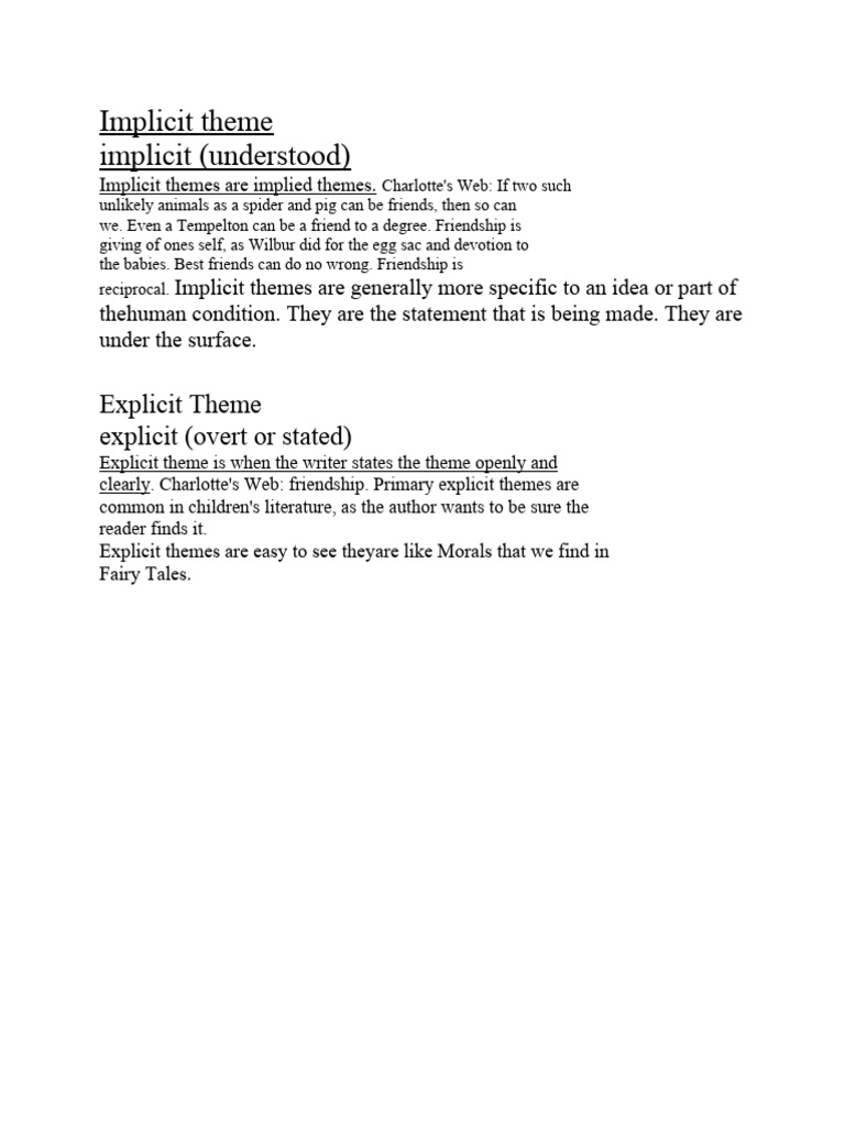 Implicit Theme Explicit Theme Notes | PDF