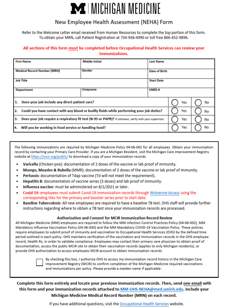 New Employee Health Checklist | PDF