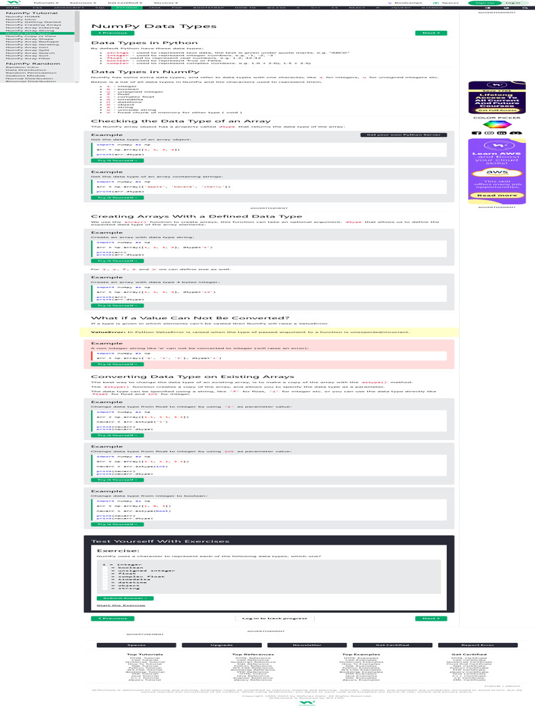NumPy Data Types | PDF