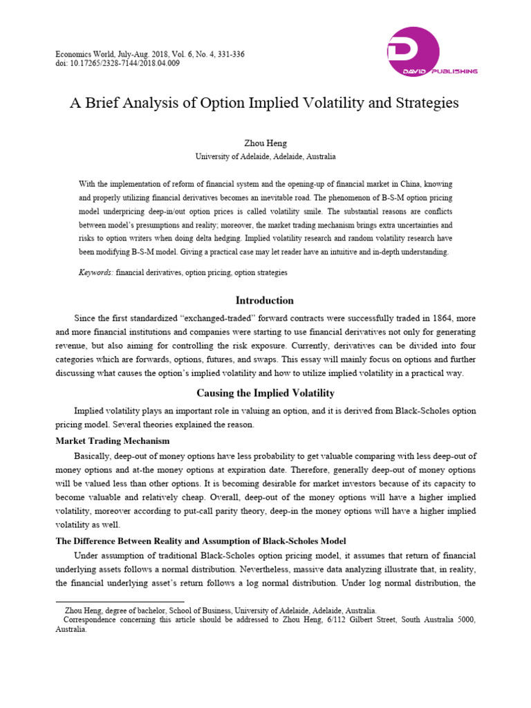 A Brief Analysis of Option Implied Volatility and Strategies | PDF