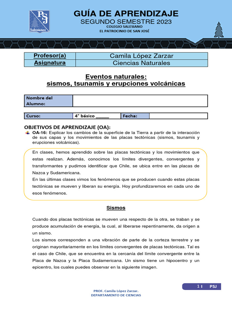 Guía de Ciencias Naturales - Fenómenos Naturales | PDF | Temblores ...