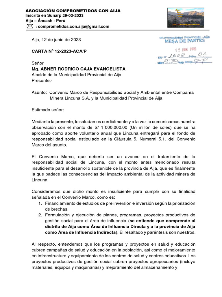 Carta Desacuerdo Con Convenio | PDF Carta Desacuerdo Con Convenio | PDF