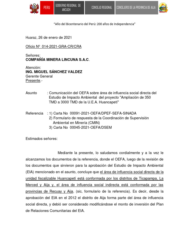 OEFA AISD Oficio 014-2021 | PDF