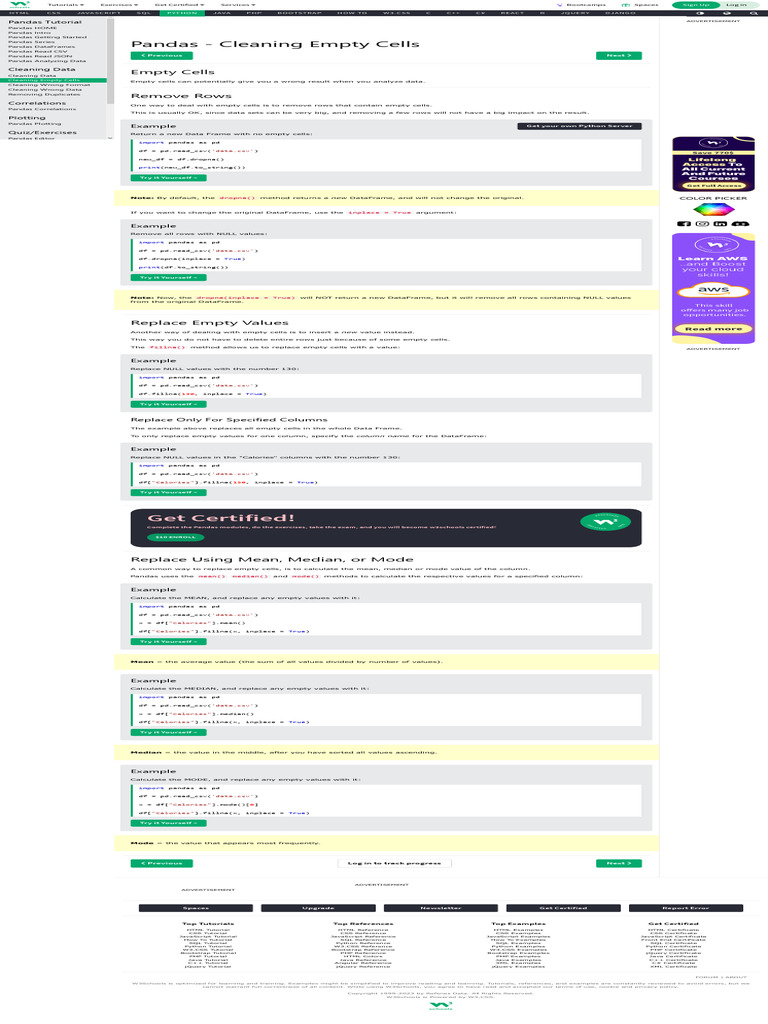 Pandas - Cleaning Empty Cells | PDF | Bootstrap (Front End Framework) | Java Script