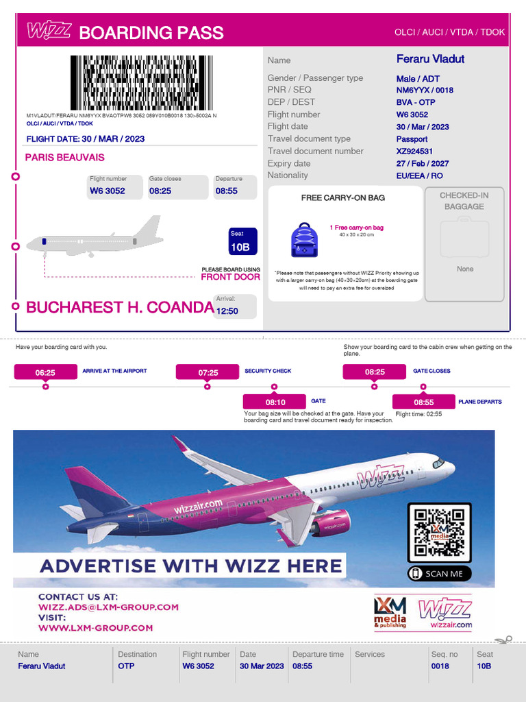 BoardingCard 306084979 BVA OTP | PDF | Transport | Aviation