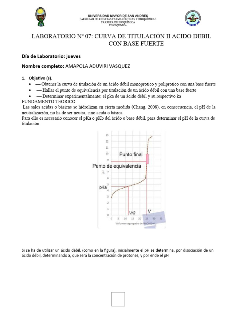 Lab 7 - Curva de Titulacion Acido Debil Con Base Fuerte | PDF | Ácido ...