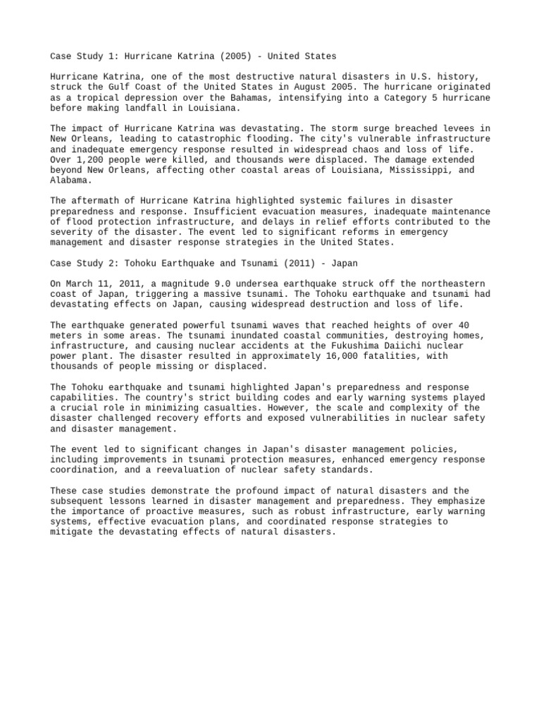 Case Studies-Natural Disasters | PDF | Hurricane Katrina | Natural ...