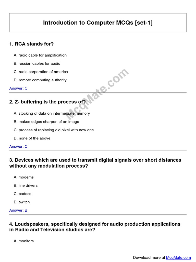 Introduction To Computer Solved MCQs (Set-1) | Download Free PDF | Wi Max | Hdmi