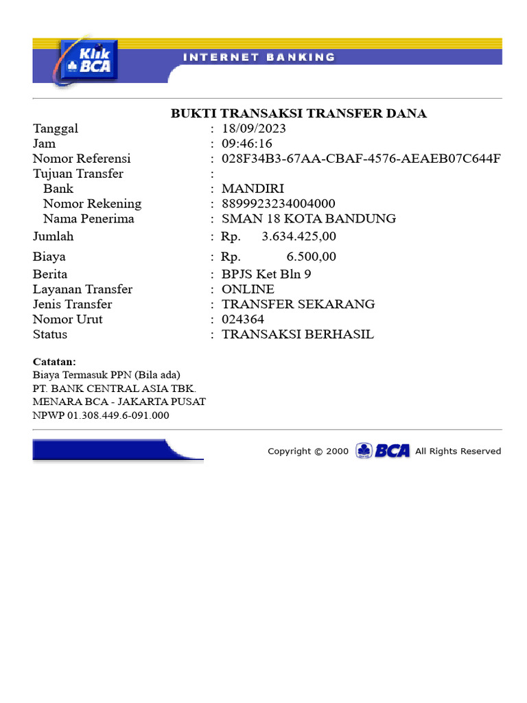 Bukti Bayar BPJS Ketenagakerjaan BLN September 2023 | PDF | Pengelolaan ...