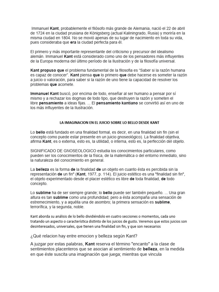 Kant: Belleza y Sublime en Filosofía | PDF | Immanuel Kant | Belleza