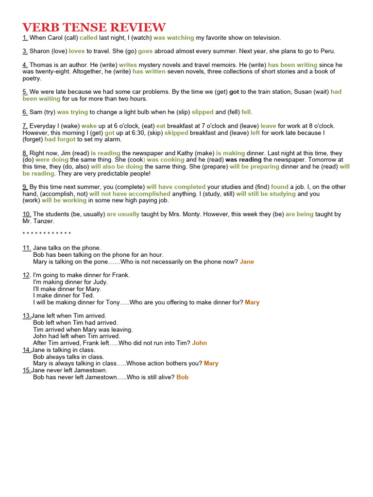 Verb Tense Test | PDF