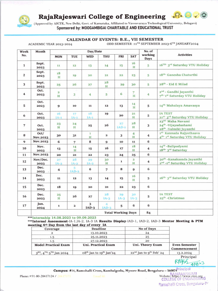 Calender-of-Events-VII-Odd-Semester-2023-24 | PDF