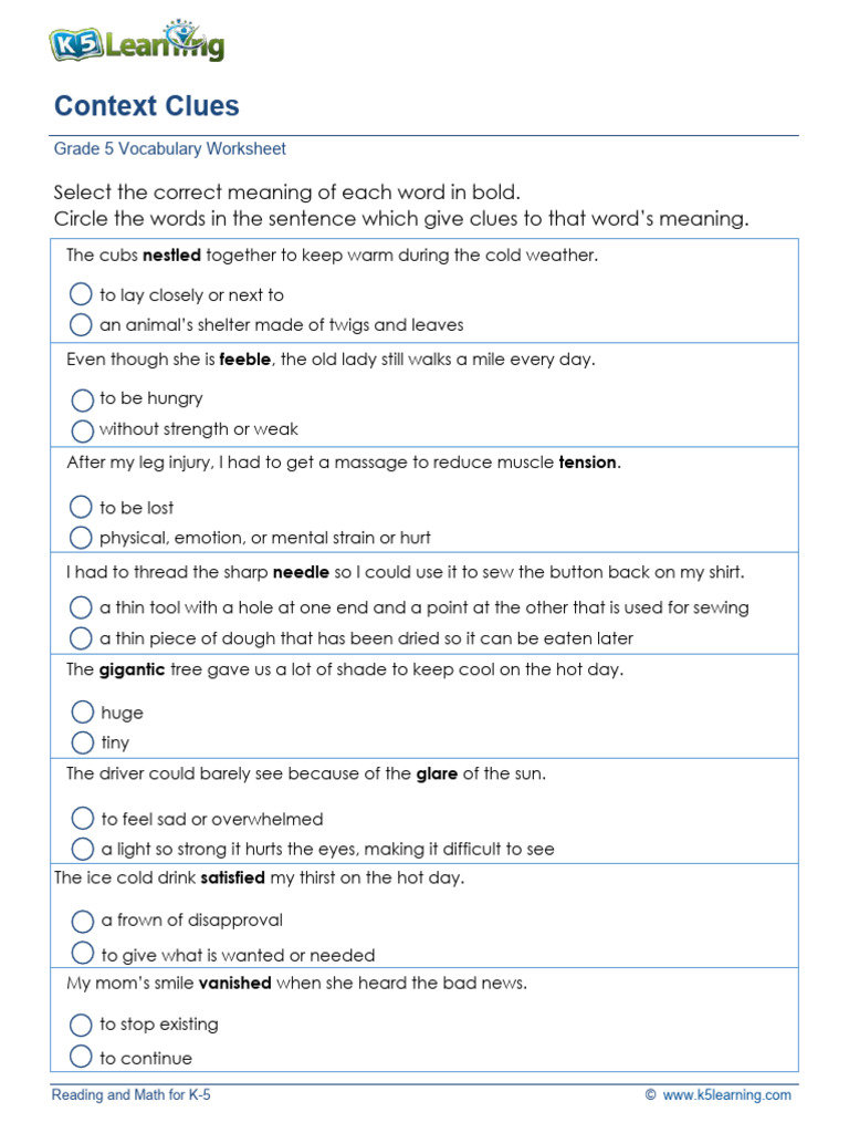 Grade 5 Vocabulary Context Clues | PDF
