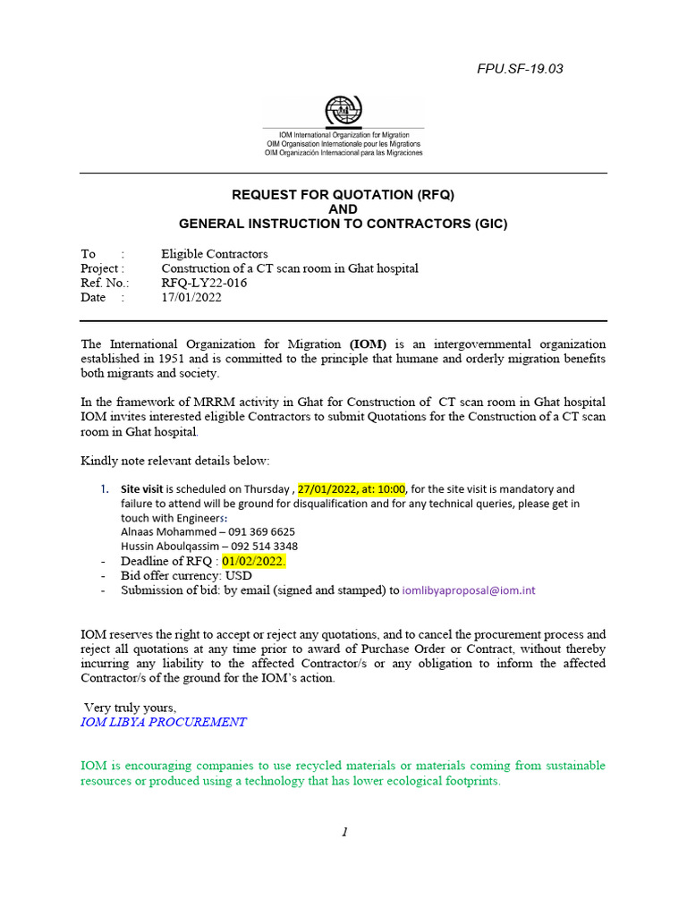 RFQ Ly22 016 For Construction of A CT Scan Room in Ghat Hospital | PDF