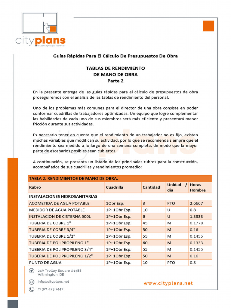 6 Tablas de Rendimiento Parte 2 | PDF