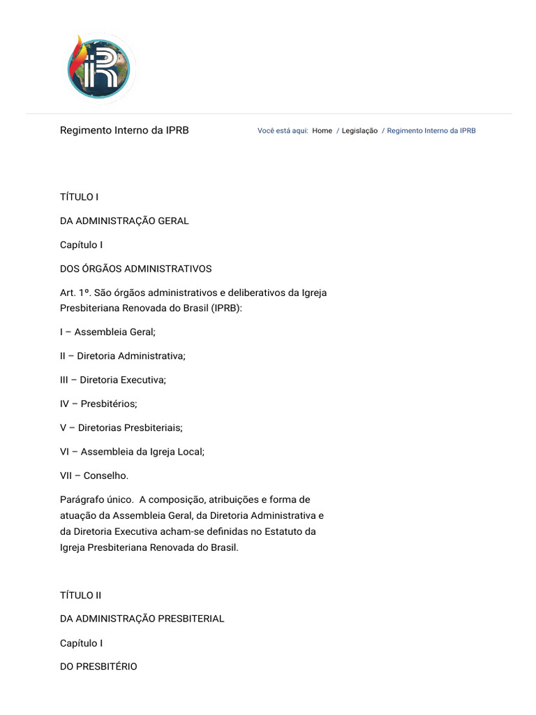 Regimento Interno Da IPRB - Igreja | PDF