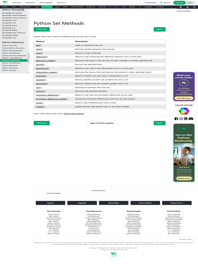 Python Set Methods | PDF