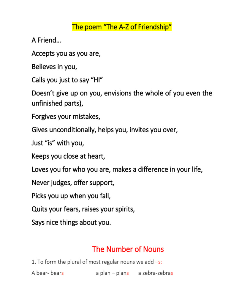 Friendship. The Number of Nouns | PDF | Foreign Language Studies