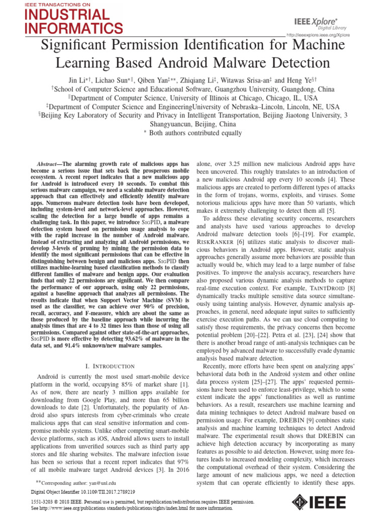 Significant Permission Identification For Machine Learning Based Android Malware Detection | PDF ...