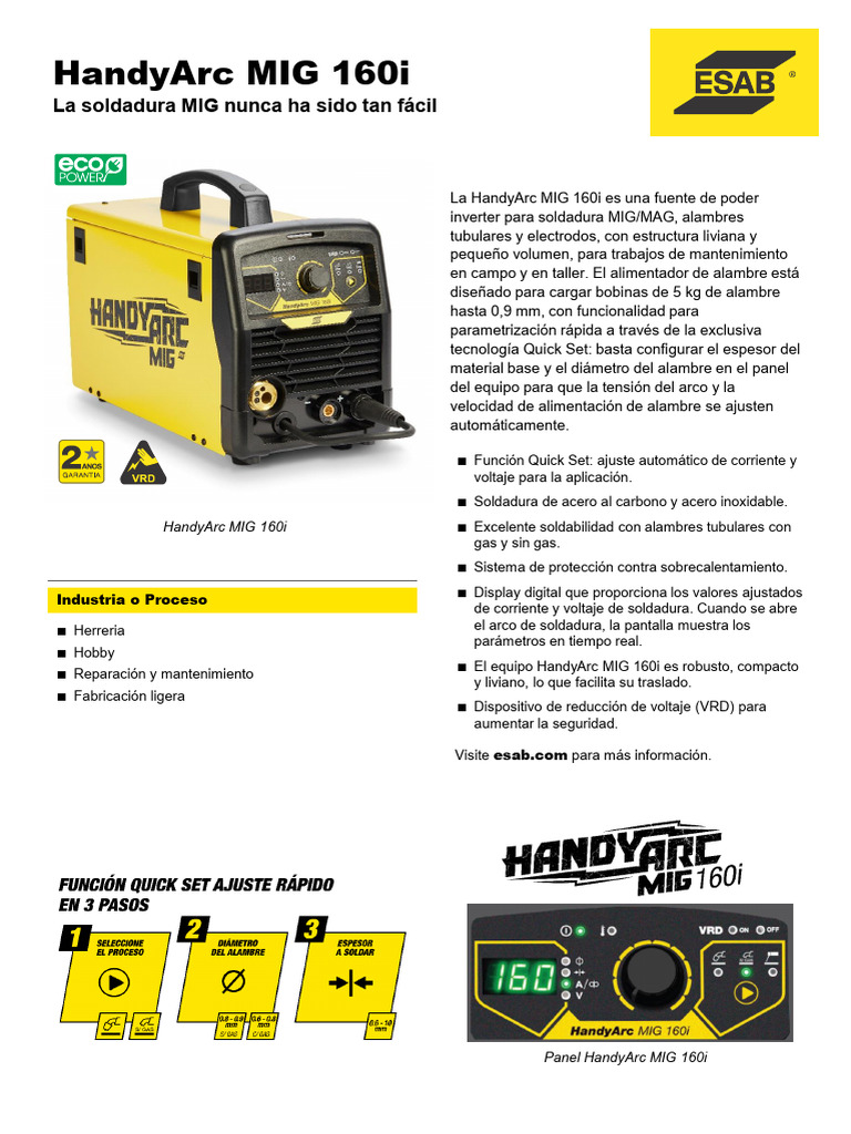 HandyArc MIG 160i: Soldadora Inverter | PDF | Soldadura | Construcción