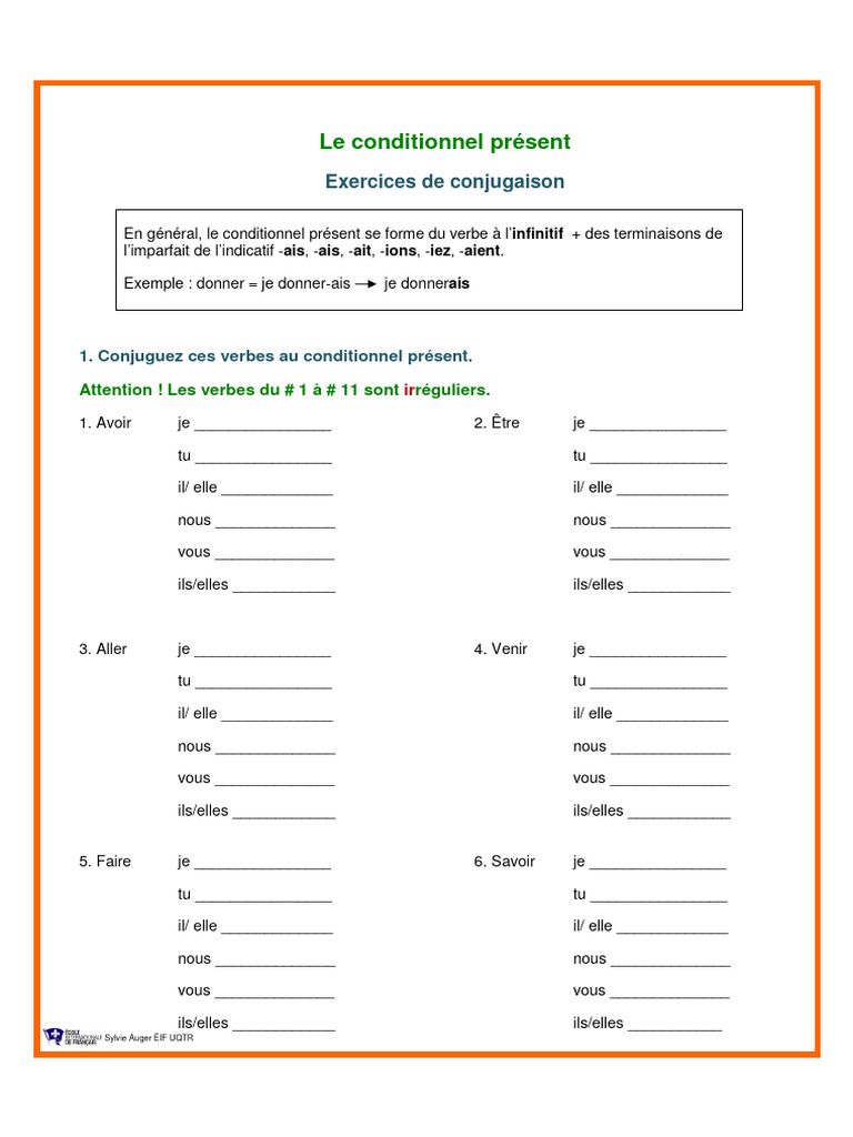 Exercices de conjugaison conditionnel | PDF | Linguistique | Grammaire