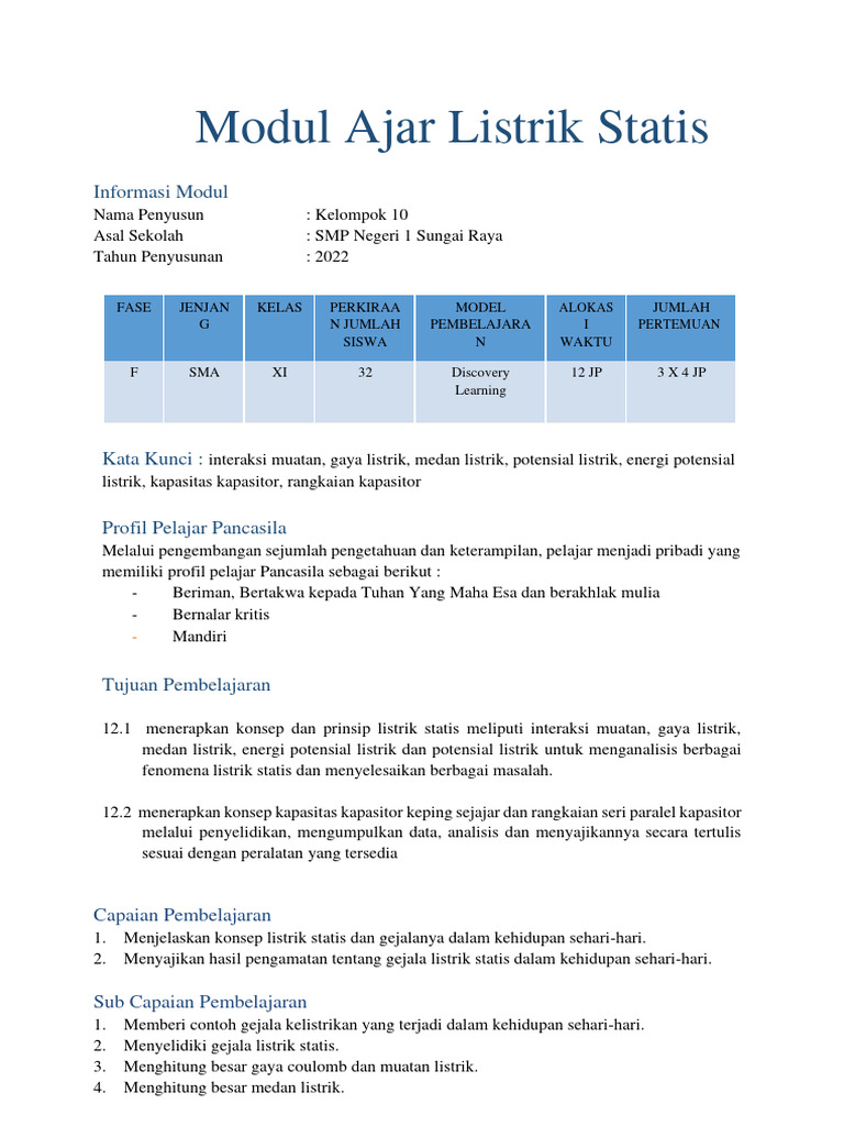 Modul Ajar Listrik Statis SMP | PDF | Sains & Matematika | Komputer