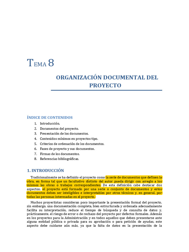 Tema 8. Organizaci N Documental Del Proyecto | PDF | Presupuesto | Cableado eléctrico