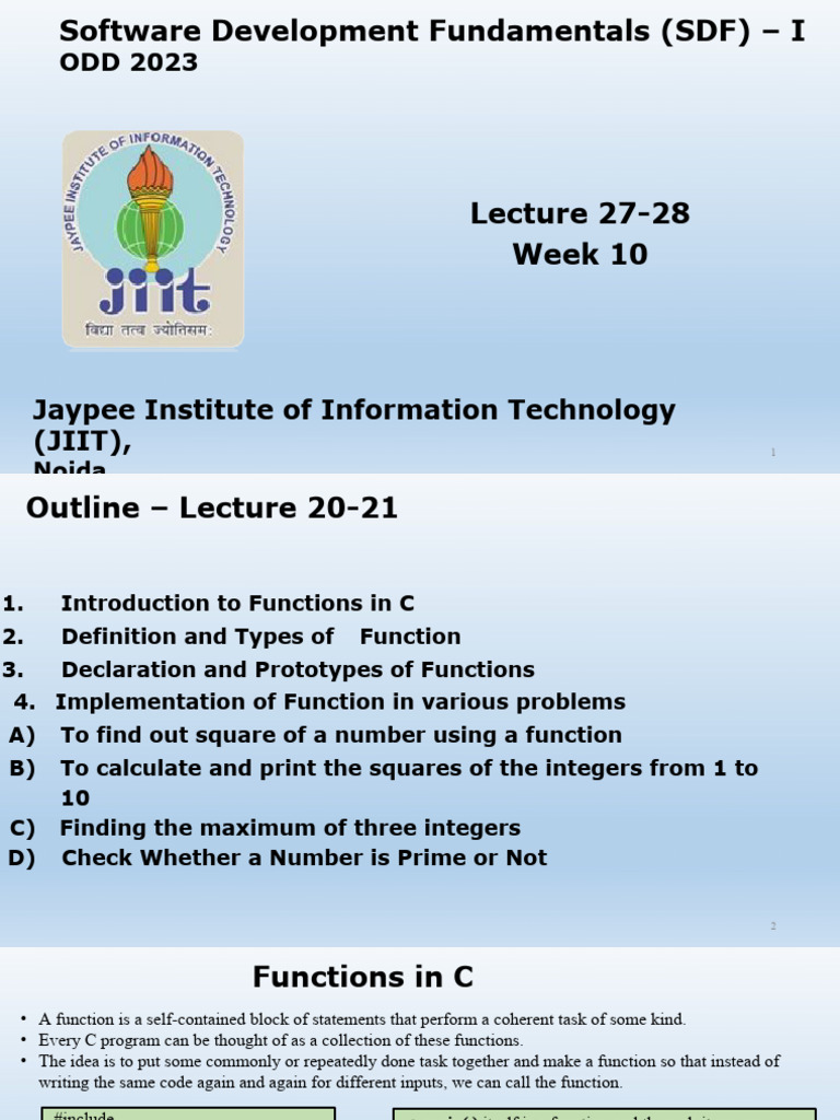 Software Development Fundamentals (SDF) - I: Jaypee Institute of ...
