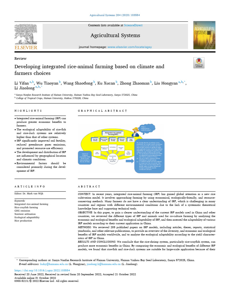 Integrated Rice-Animal Farming Review | PDF | Agriculture | Rice