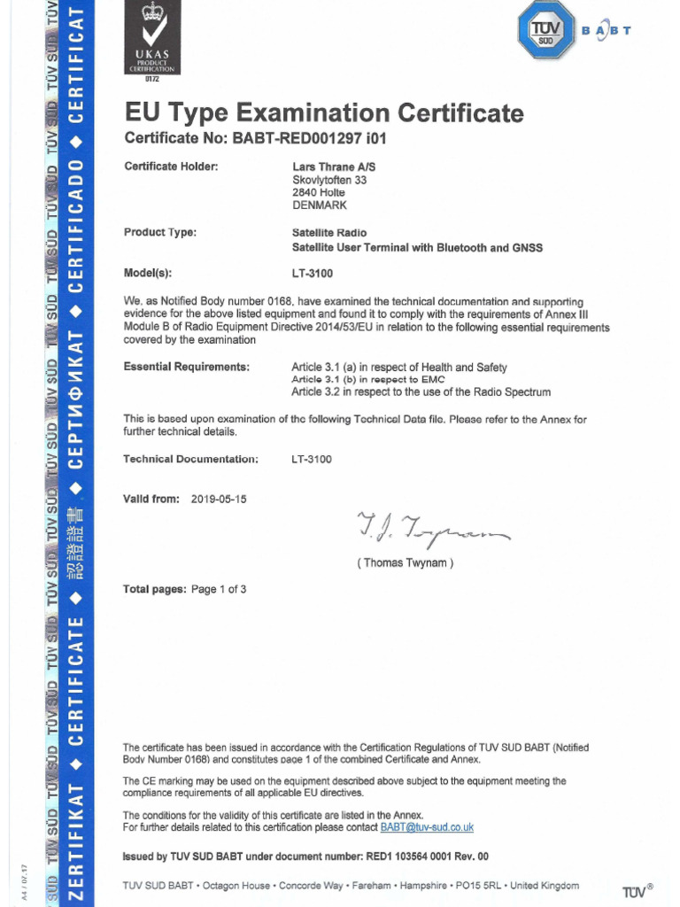 LT-3100 EU Type Certificate | PDF