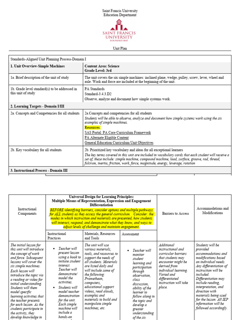 3rd Grade Unit Plan: Simple Machines | PDF | Learning | Machines