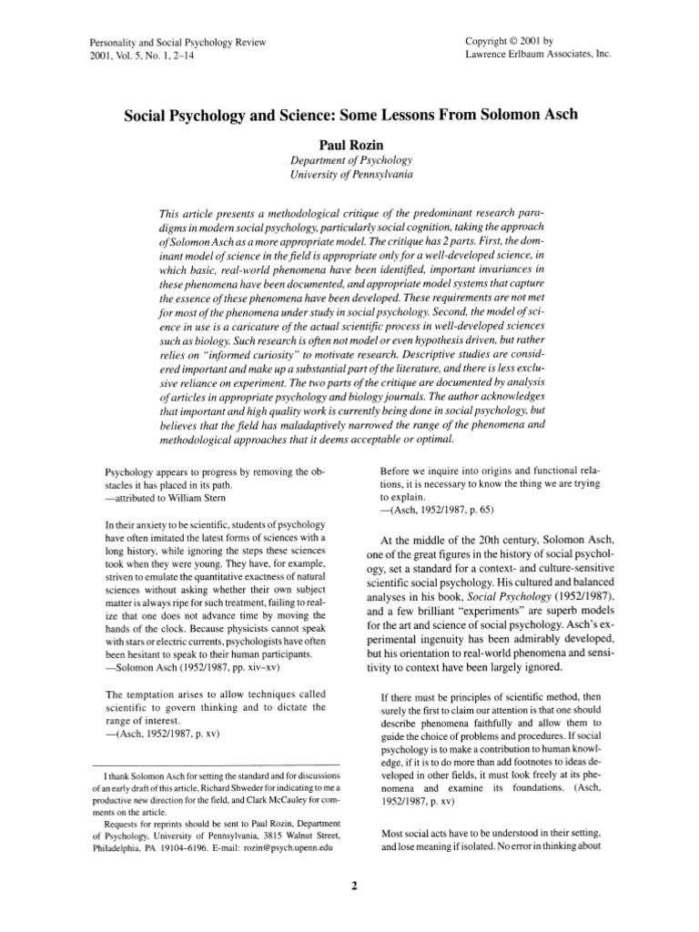 Rozin, 2001 - Social Psychology and Science - Some Lessons From Solomon ...
