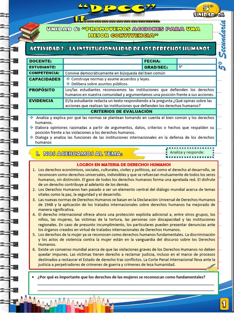 5° DPCC -ACTV.02-UNID.6 2023 | PDF | Derechos humanos | Violación