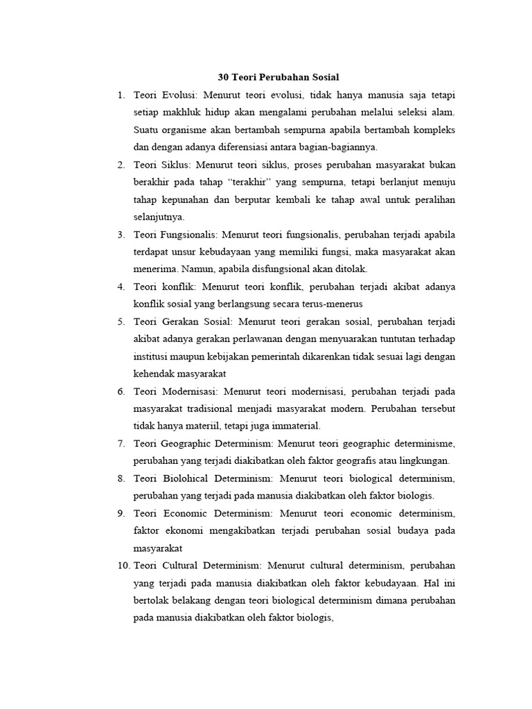 30 Teori Perubahan Sosial Terlengkap | PDF