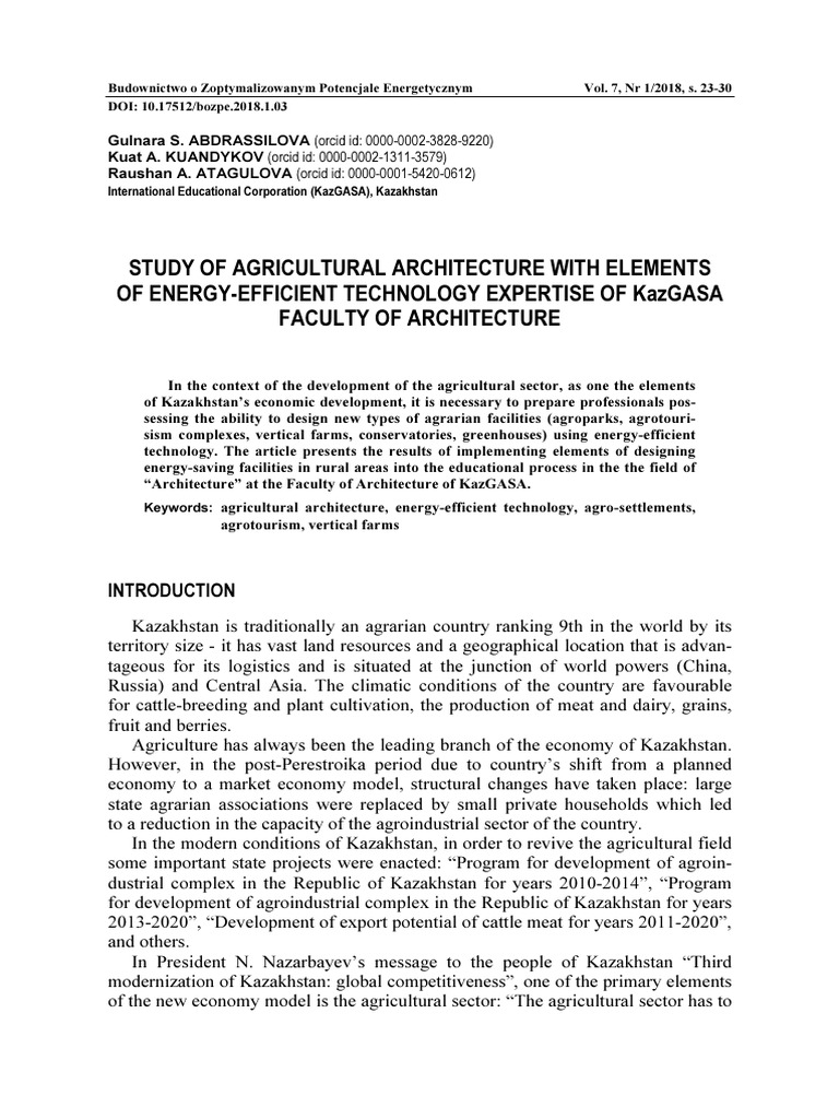 Study of Agricultural Architecture | PDF | Agriculture | Kazakhstan