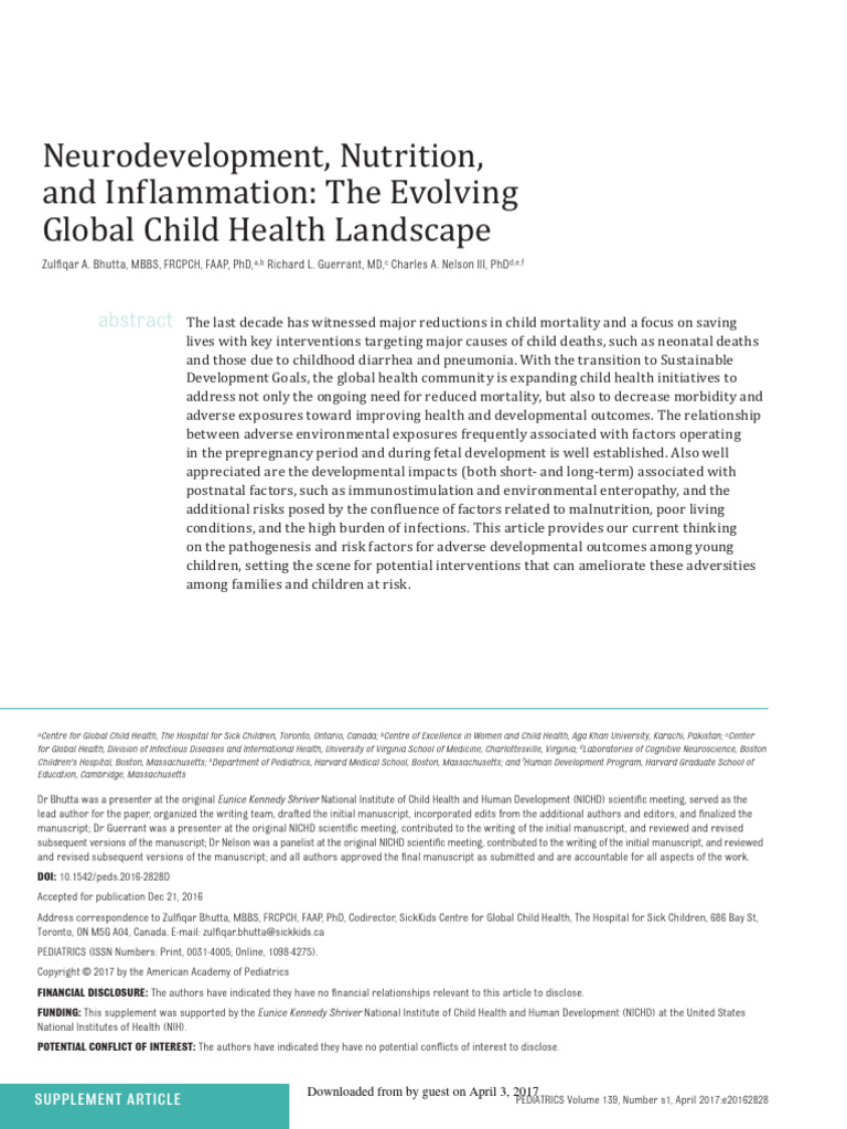 Neurodevelopment, Nutrition, and Inflammation - The Evolving Global Child Health Landscape ...