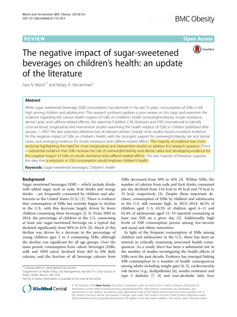 The Negative Impact of Sugar-Sweetened Beverages On Children's Health ...
