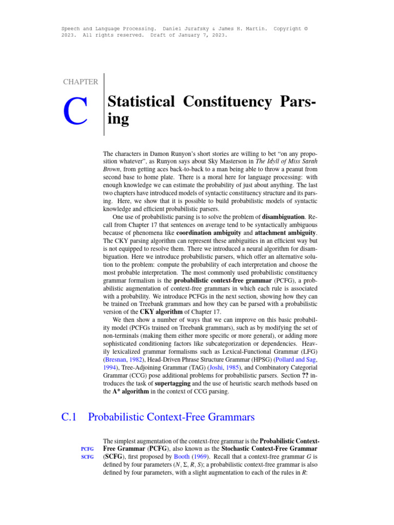 Statistical Constituency Pars-Ing: C.1 Probabilistic Context-Free ...