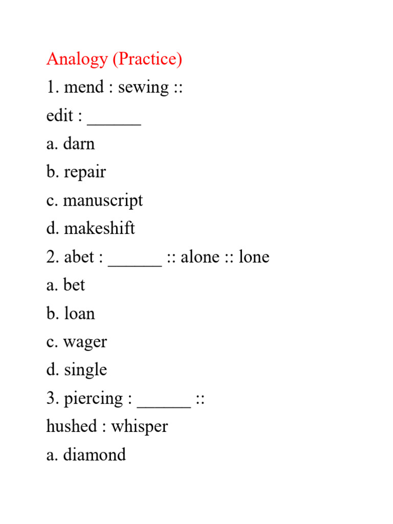 Analogy Practice - 230520 - 122023 | PDF