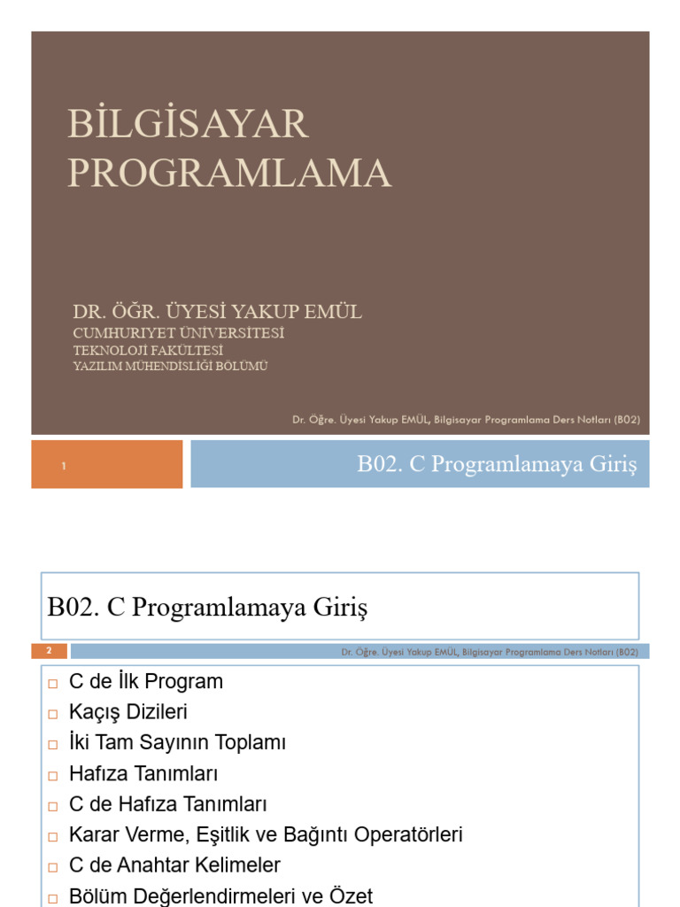 Bilgisayar Programlama: B02. C Programlamaya Giriş | PDF