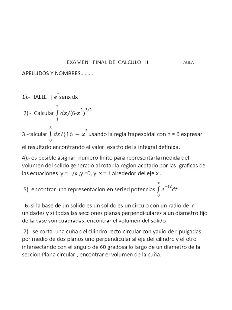 Examen Final de Calculo 2 - UNMSM | PDF