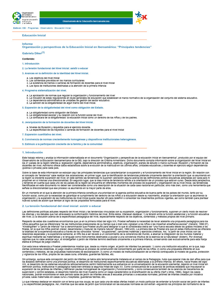 Diker Organización y perspectivas de la Educación Inicial en ...