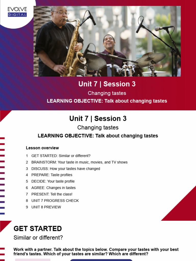 Unit 7 - Session 3: LEARNING OBJECTIVE: Talk About Changing Tastes | PDF