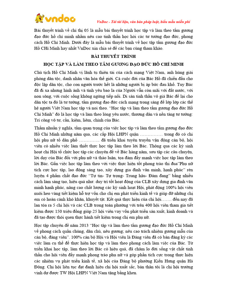 Bai Thuyet Trinh Hoc Tap Tam Guong Dao Duc Ho Chi Minh | PDF
