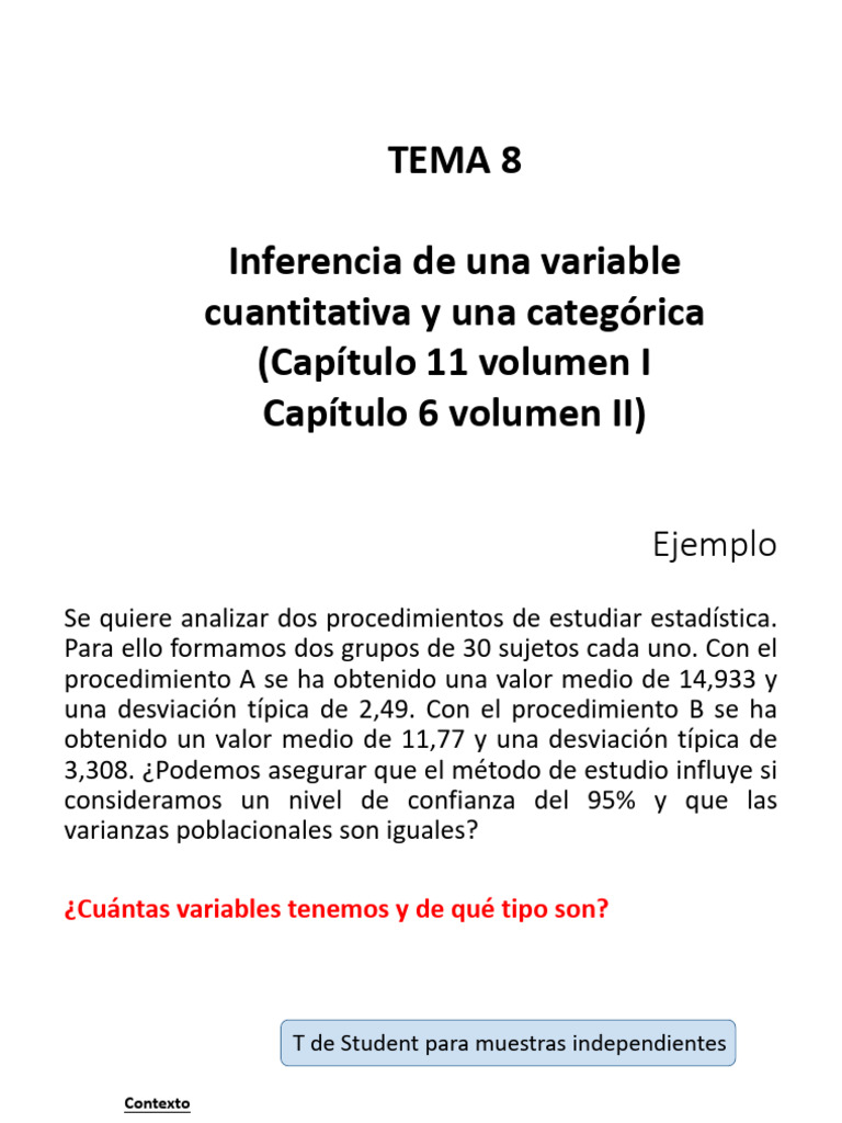 CAP 7.1 Inferencia Una Variable Cuantitativa y Una Categórica Dicotómica VR | PDF