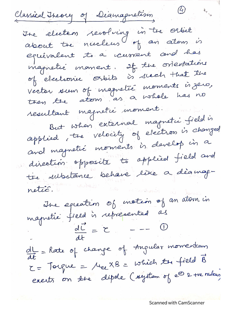 Lec11classical Langevin Theory of Diamagnetism | PDF